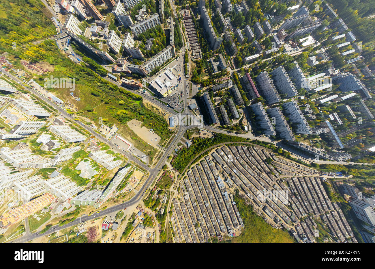 Aerial view of downtown. Crossroads, houses, buildings and parks Stock ...