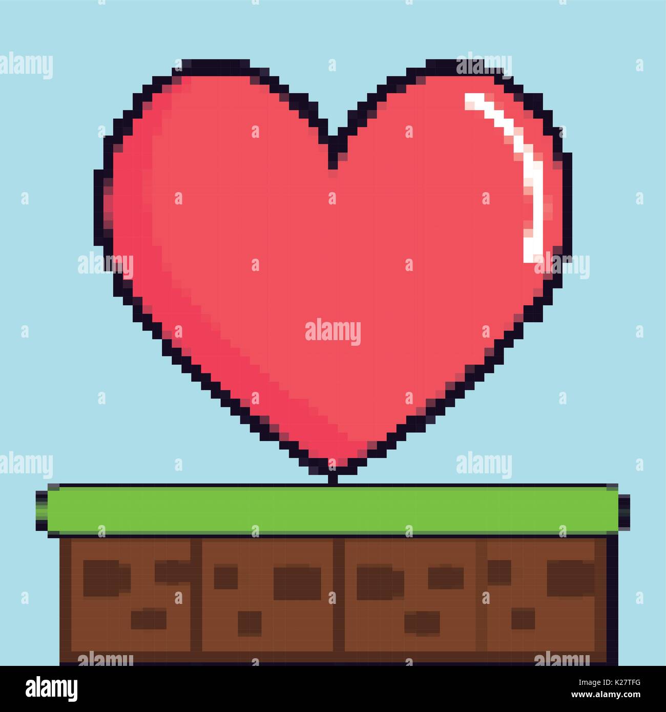 heart game pixel figure over blue background colorful design vector ...