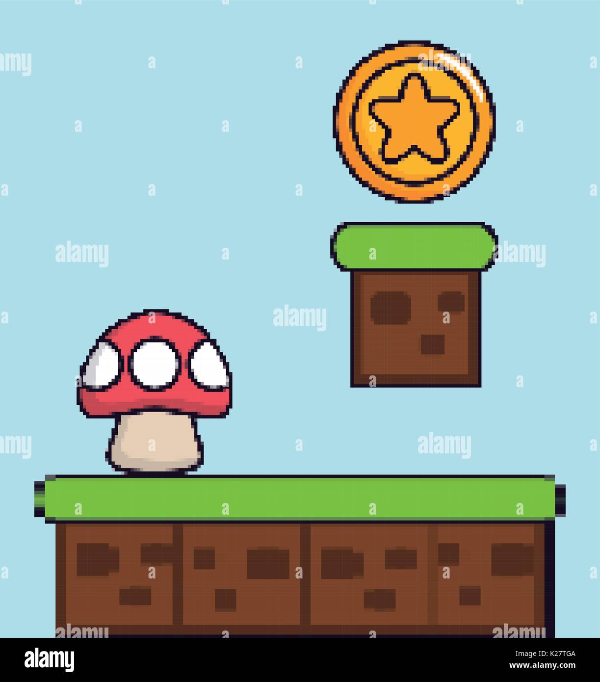 display game pixel interface with fungus and coin icon colorful design ...