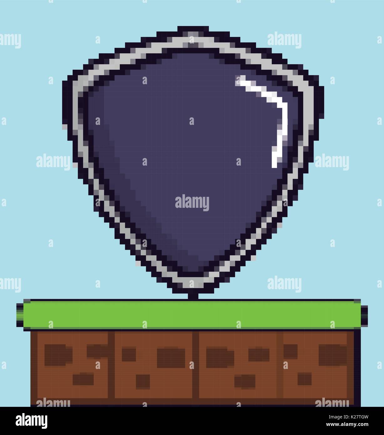 shield game pixel figure over blue background colorful design vector ...