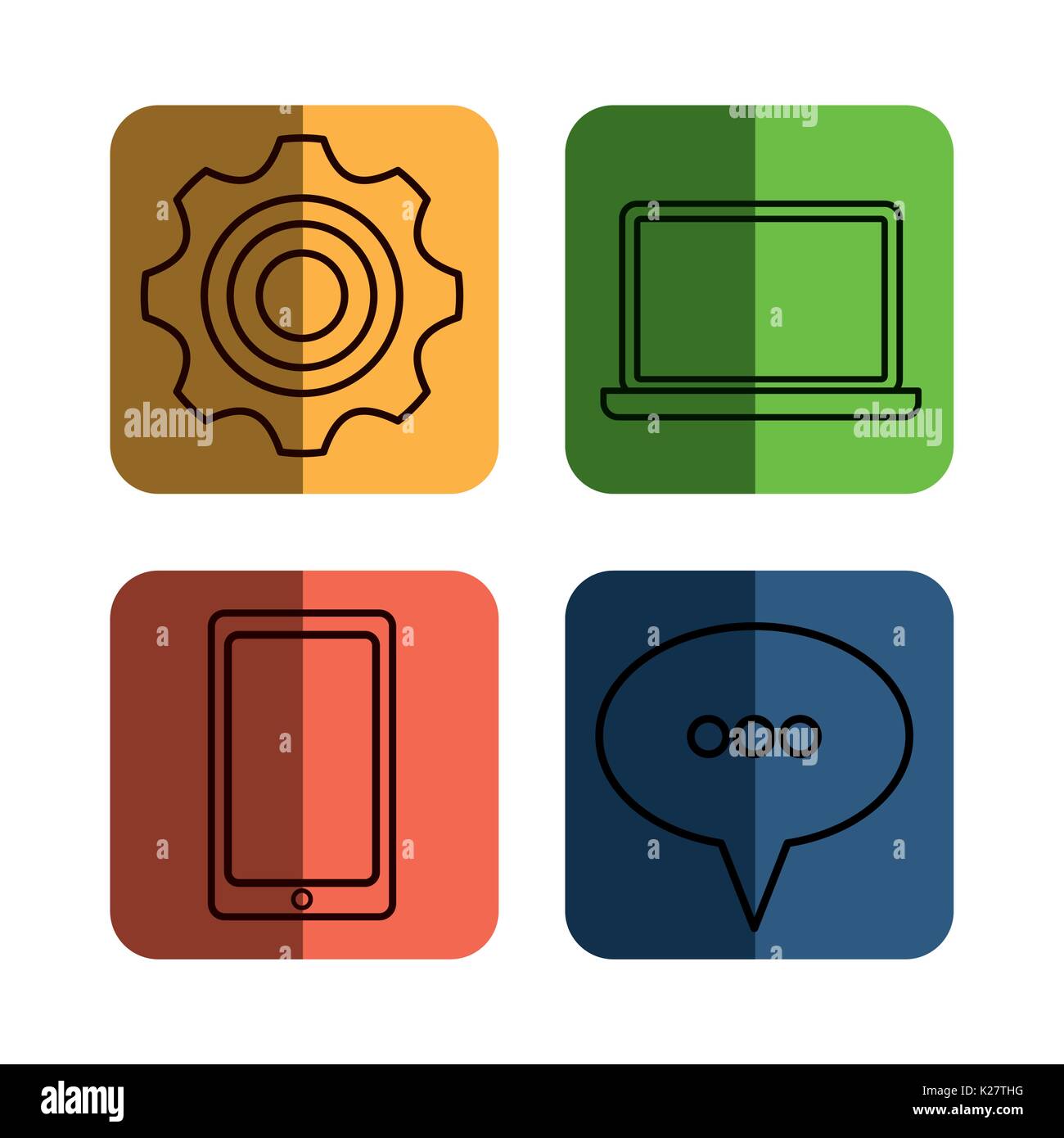 Data center related icons over colorful squares and white background ...