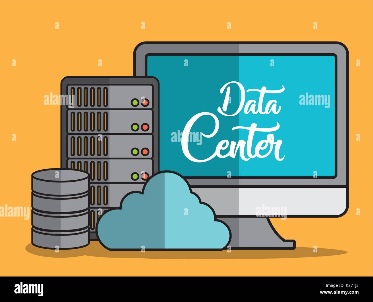 data center related icons over yellow background colorful design vector ...