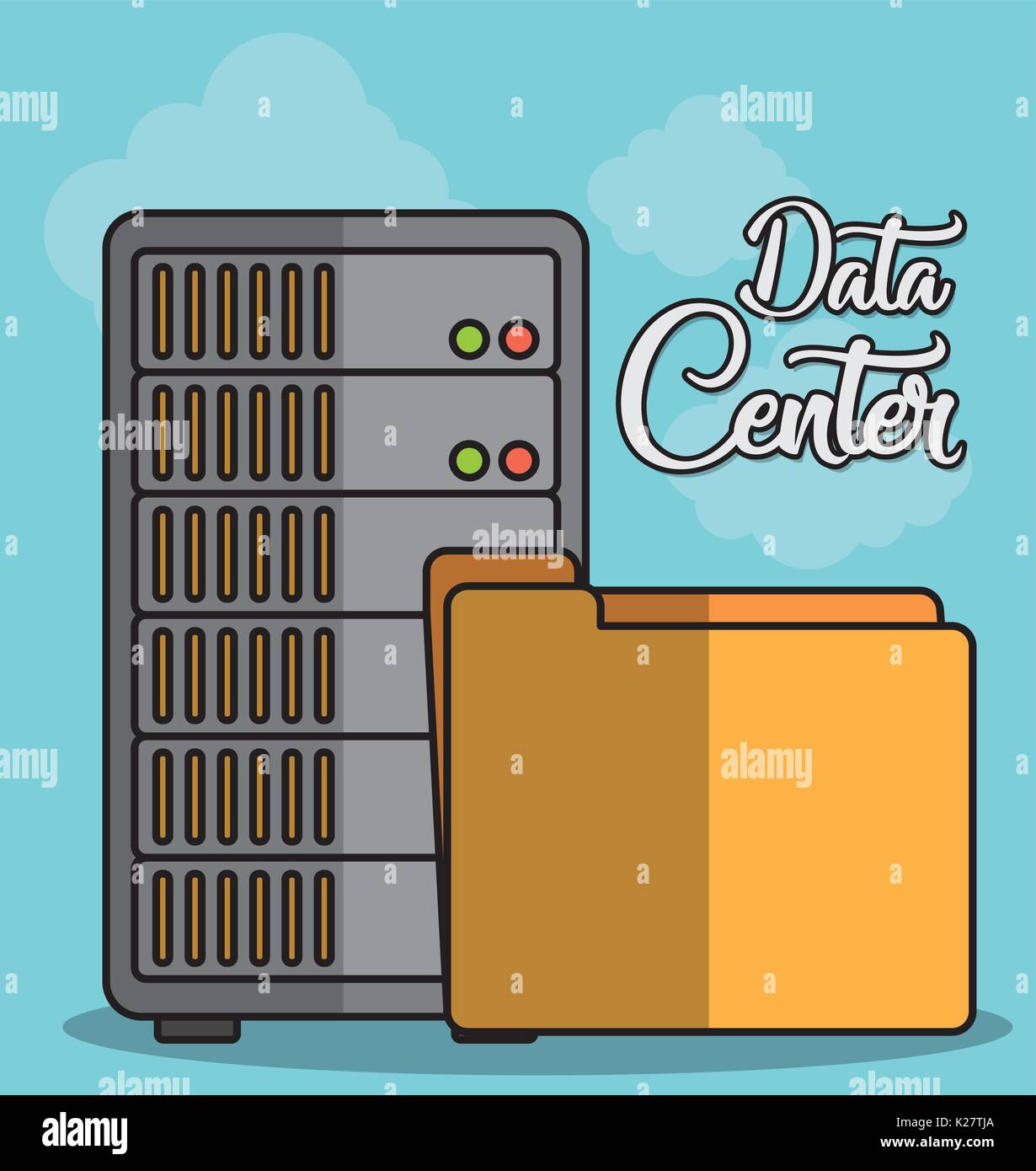 data center cabinet and folder icon over blue background colorful ...