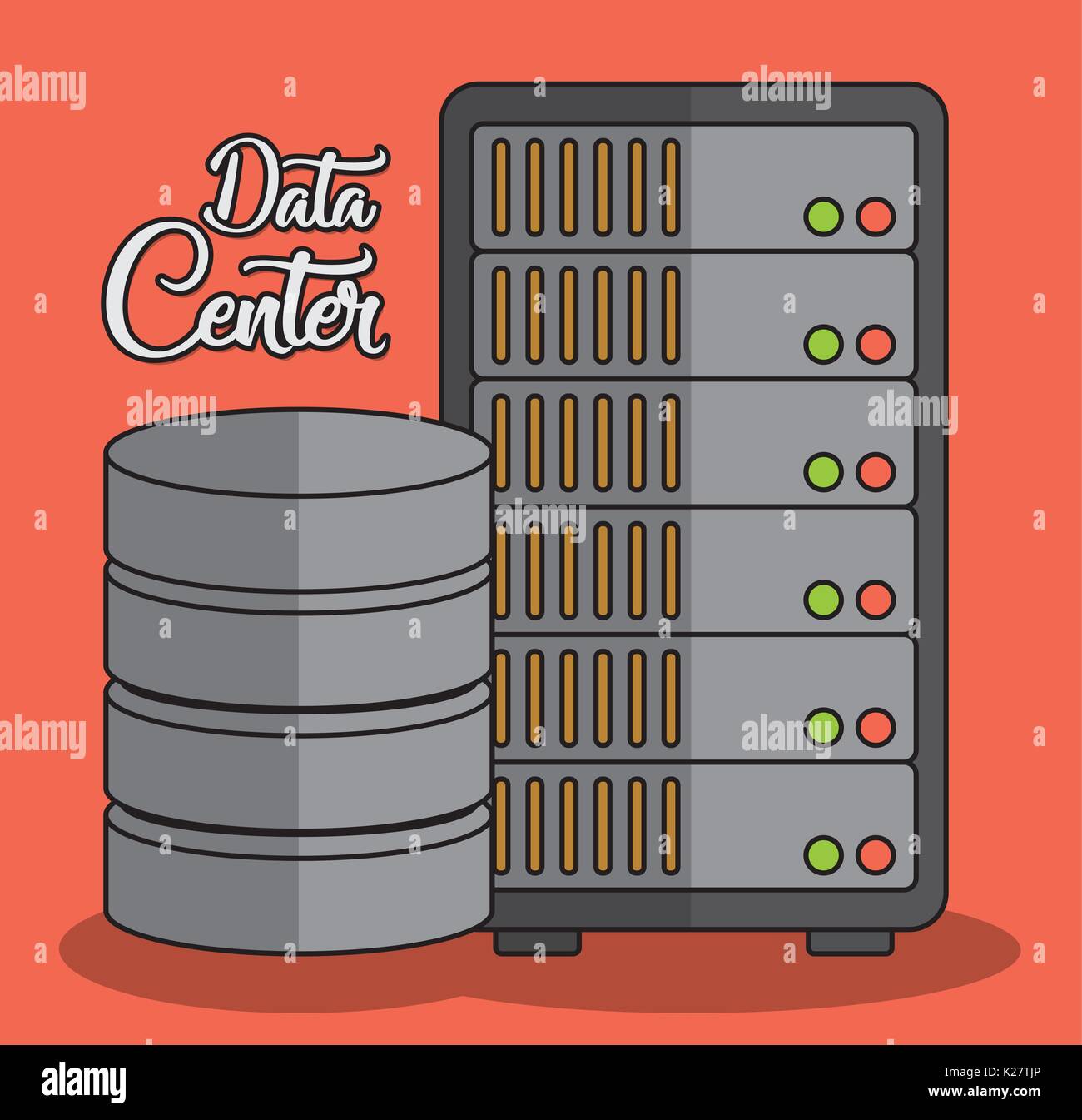 data center cabinet and disks icon over orange background colorful ...
