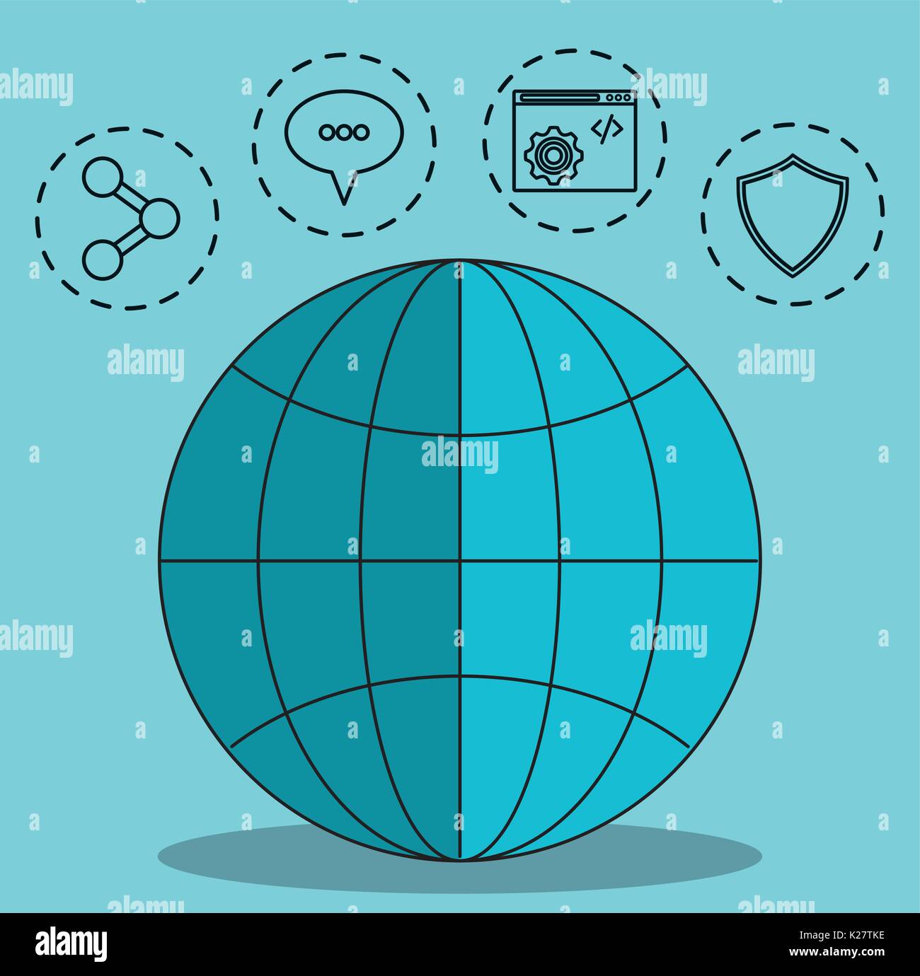 global sphere with data center related icons over blue background ...