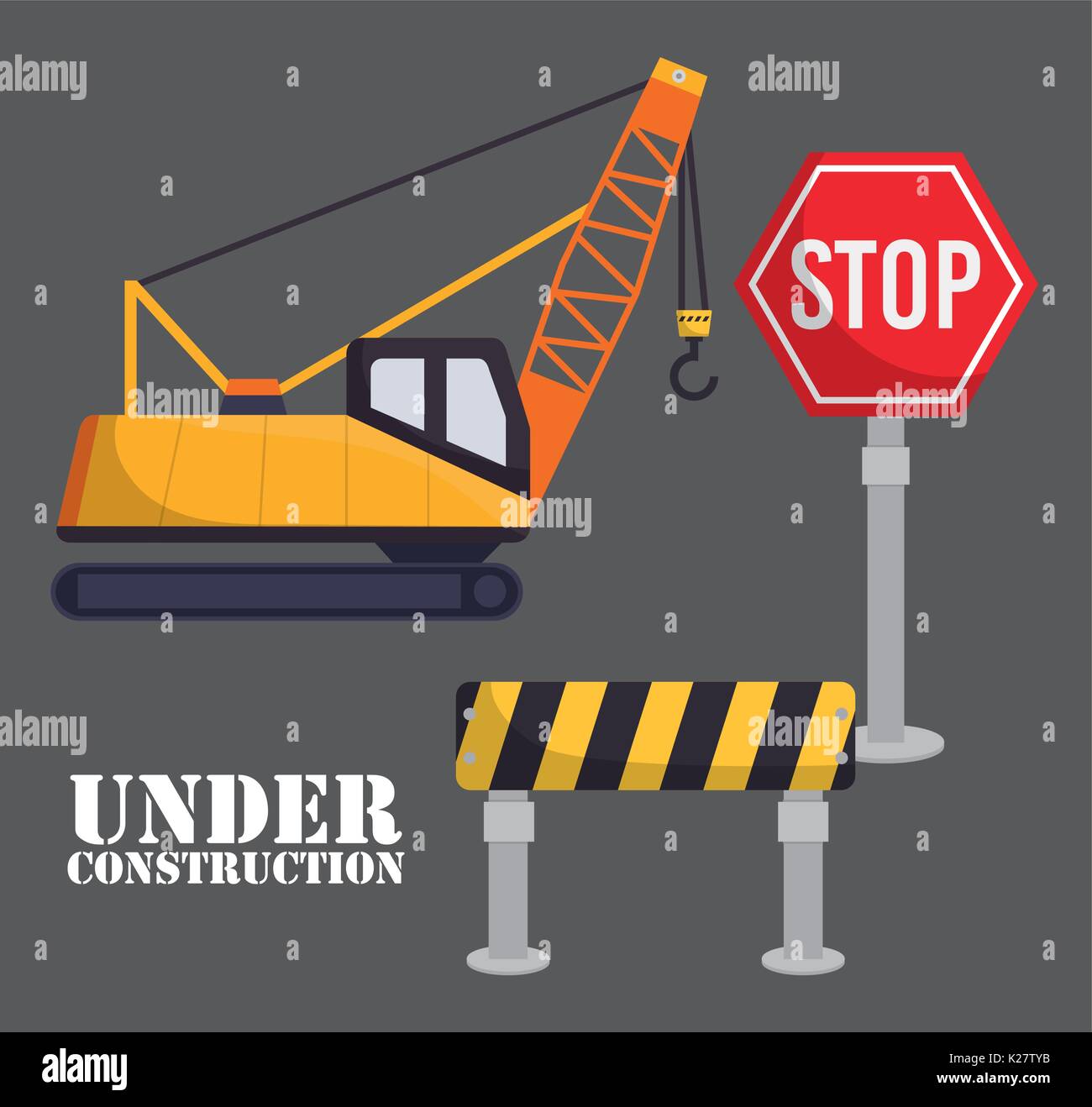 crane truck and stop sign icon over gray background colorful design ...