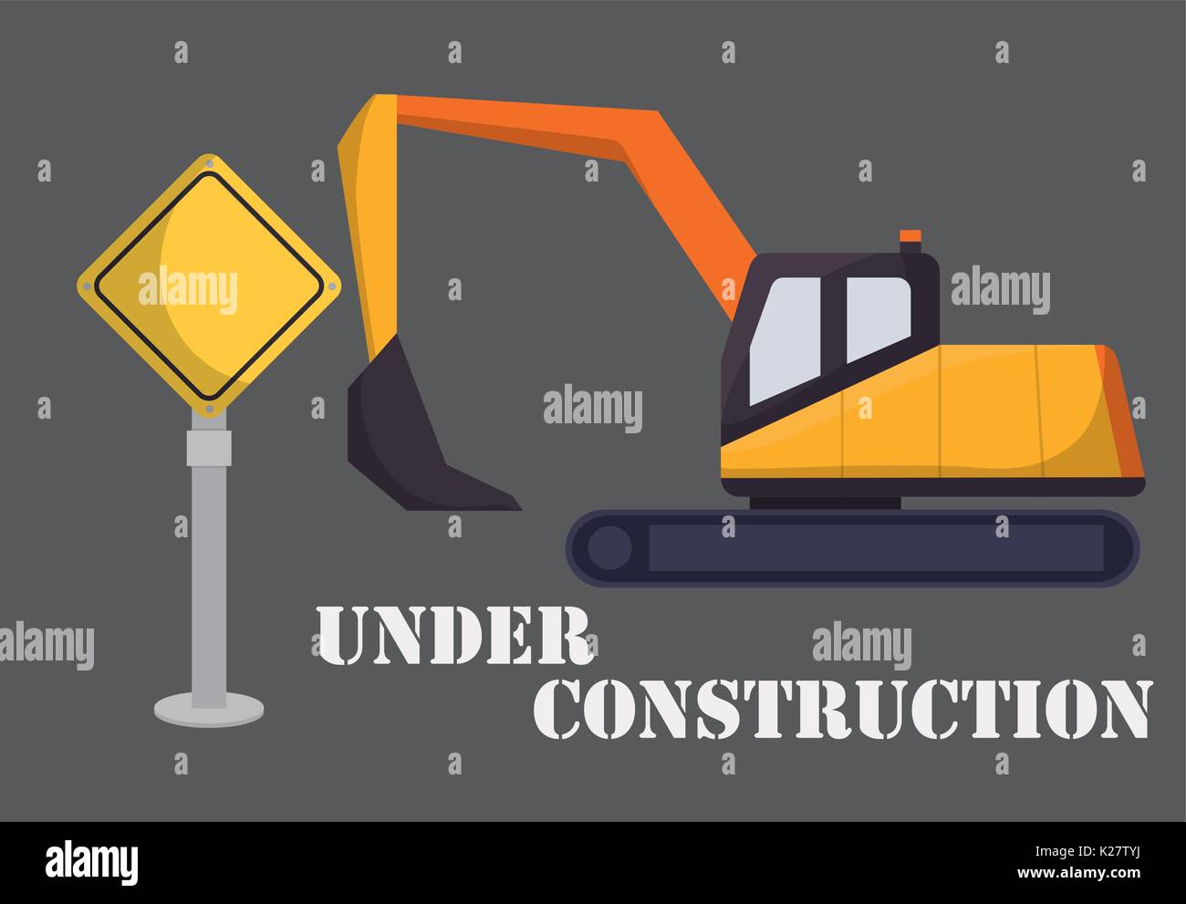 backhoe and warning sign icon over gray background colorful design ...