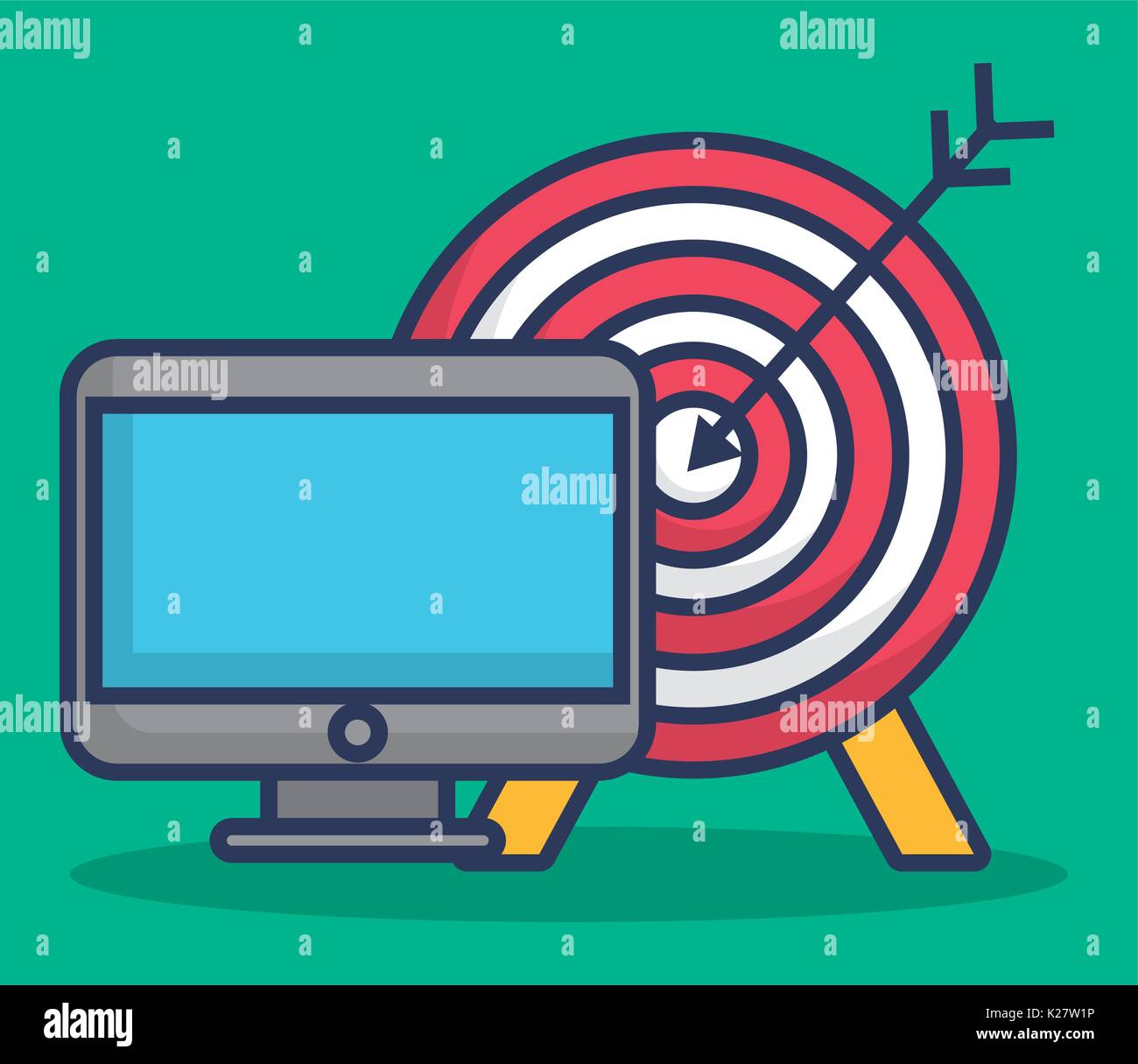 computer and bow and arrow icon over background colorful design vector ...