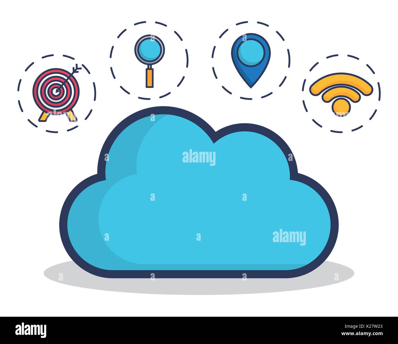 cloud with digital marketing related icons over white background vector ...