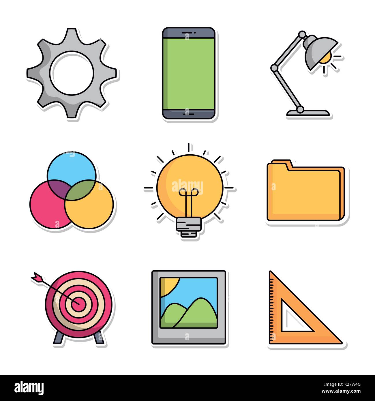 creative process related icons over white background colorful design ...