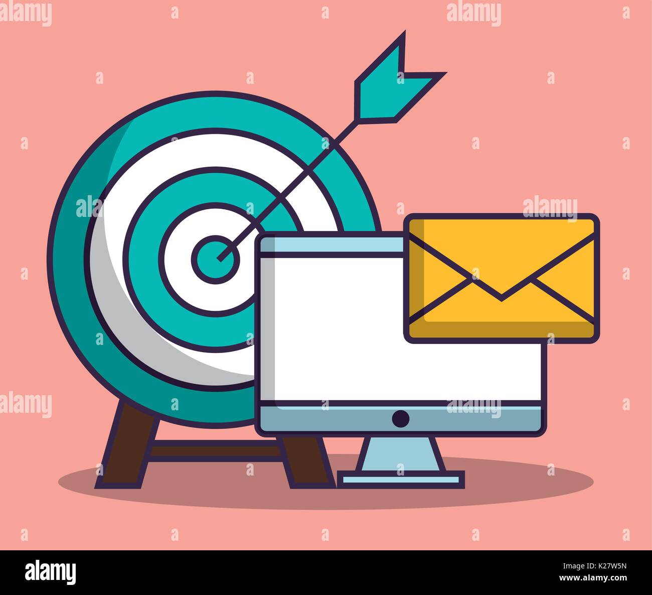 computer and office elements icons over pink background colorful design ...