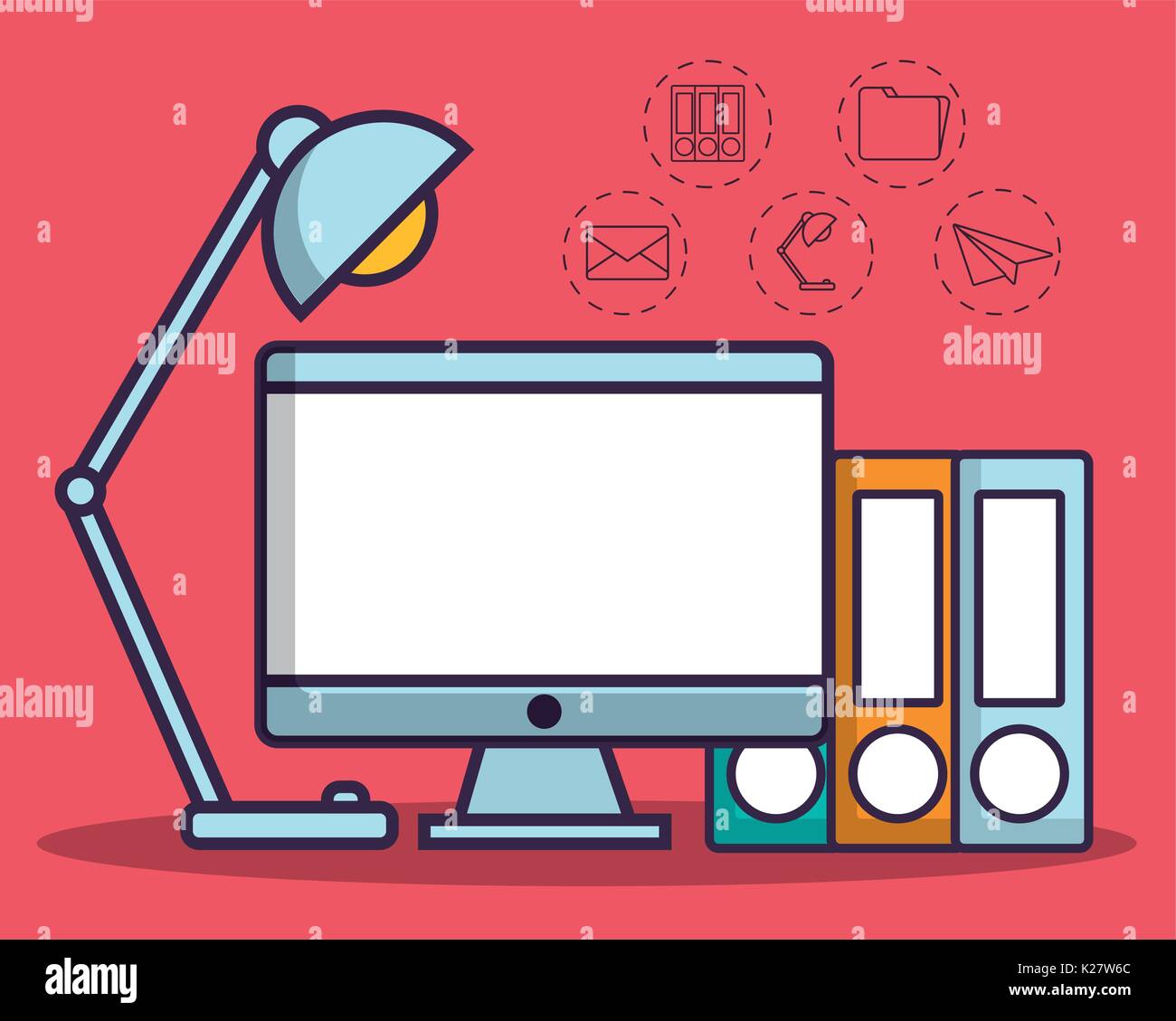 computer and office elements icon over red background colorful design ...