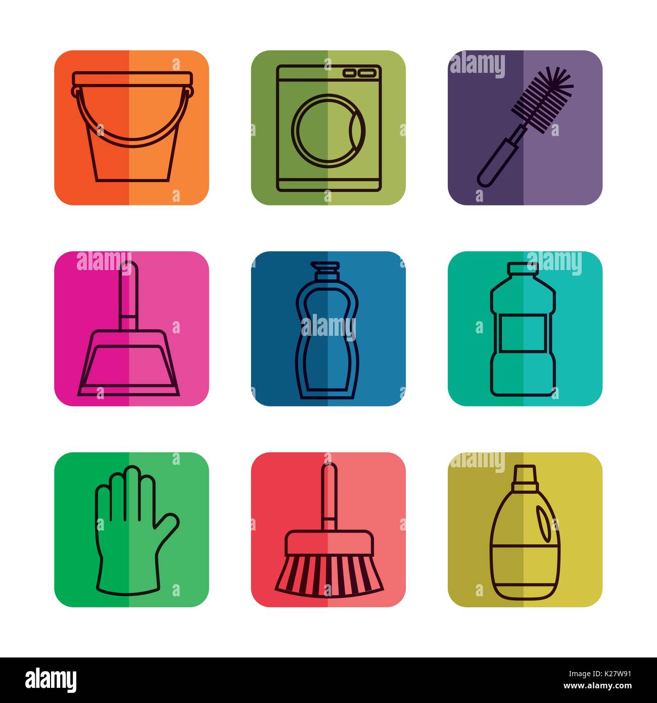 cleaning equipment related icons over colorful squares and white ...