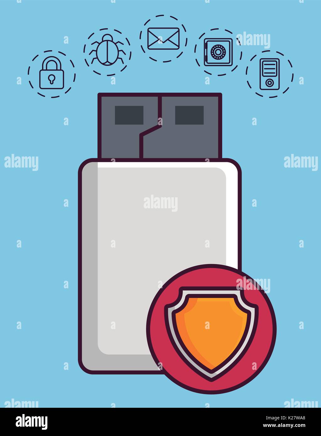 usb and shield with cyber security related icons over blue background ...