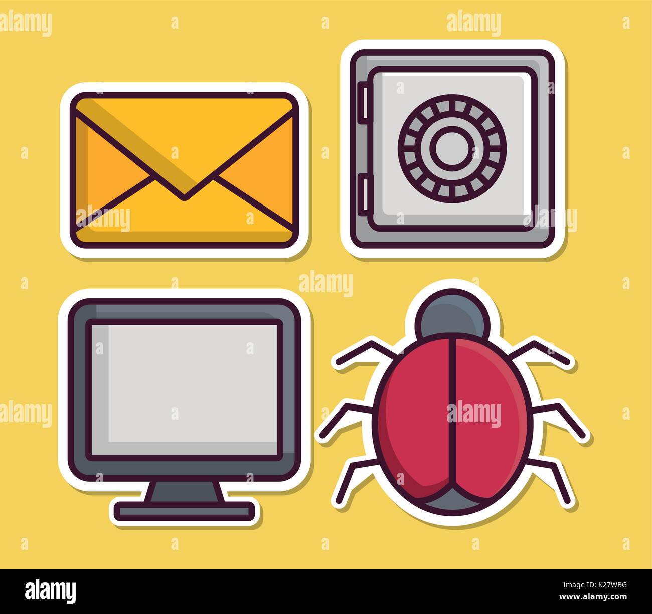 cyber security related icons over yellow background colorful design ...