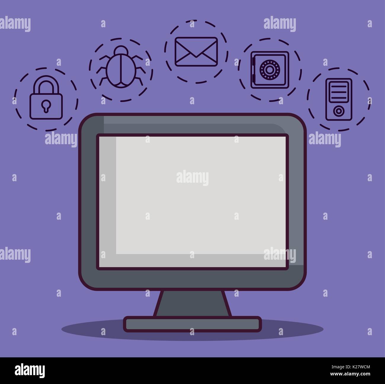 computer and cyber security related icons over purple background ...