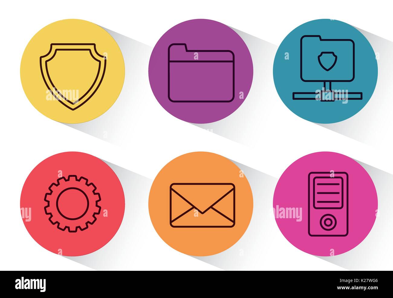 cyber security related icons over colorful circles and white background ...