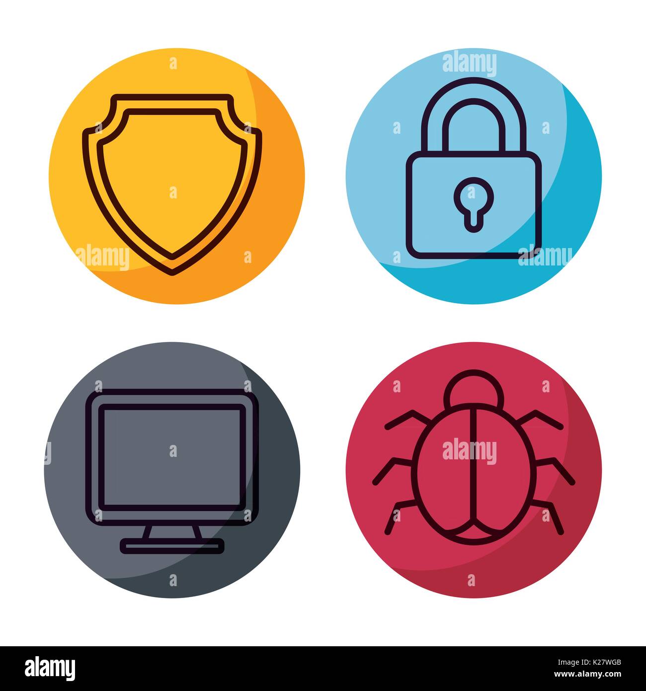 cyber security related icons over colorful circles and white background ...