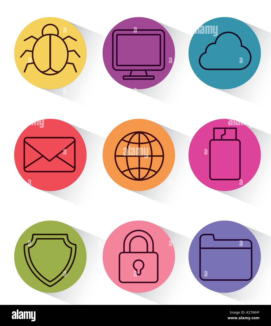 cyber security related icons over colorful circles and white background ...