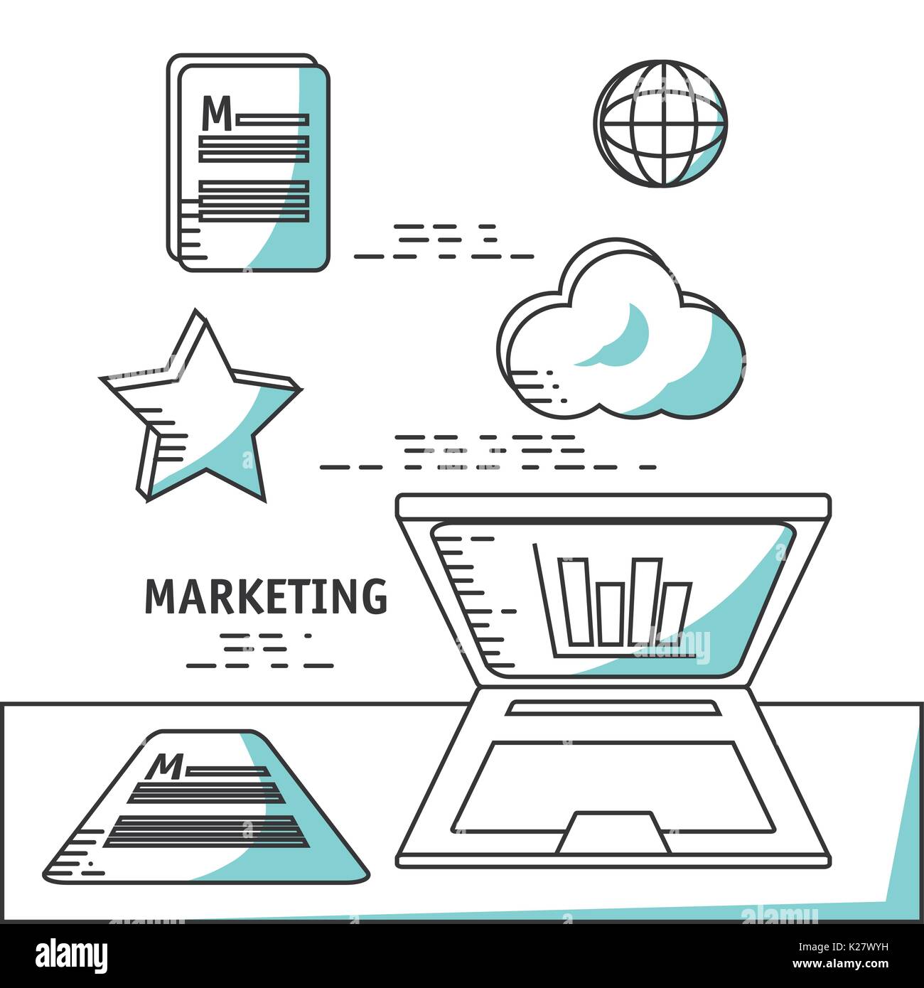 line icons marketing digital media planning vector illustration Stock ...