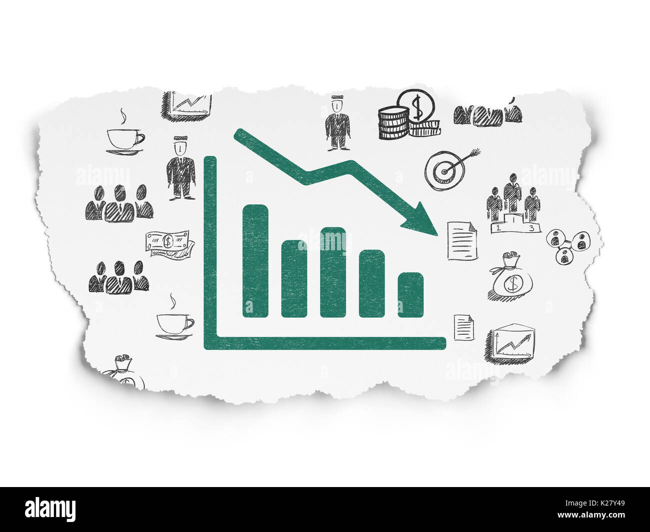 Finance concept: Decline Graph on Torn Paper background Stock Photo - Alamy