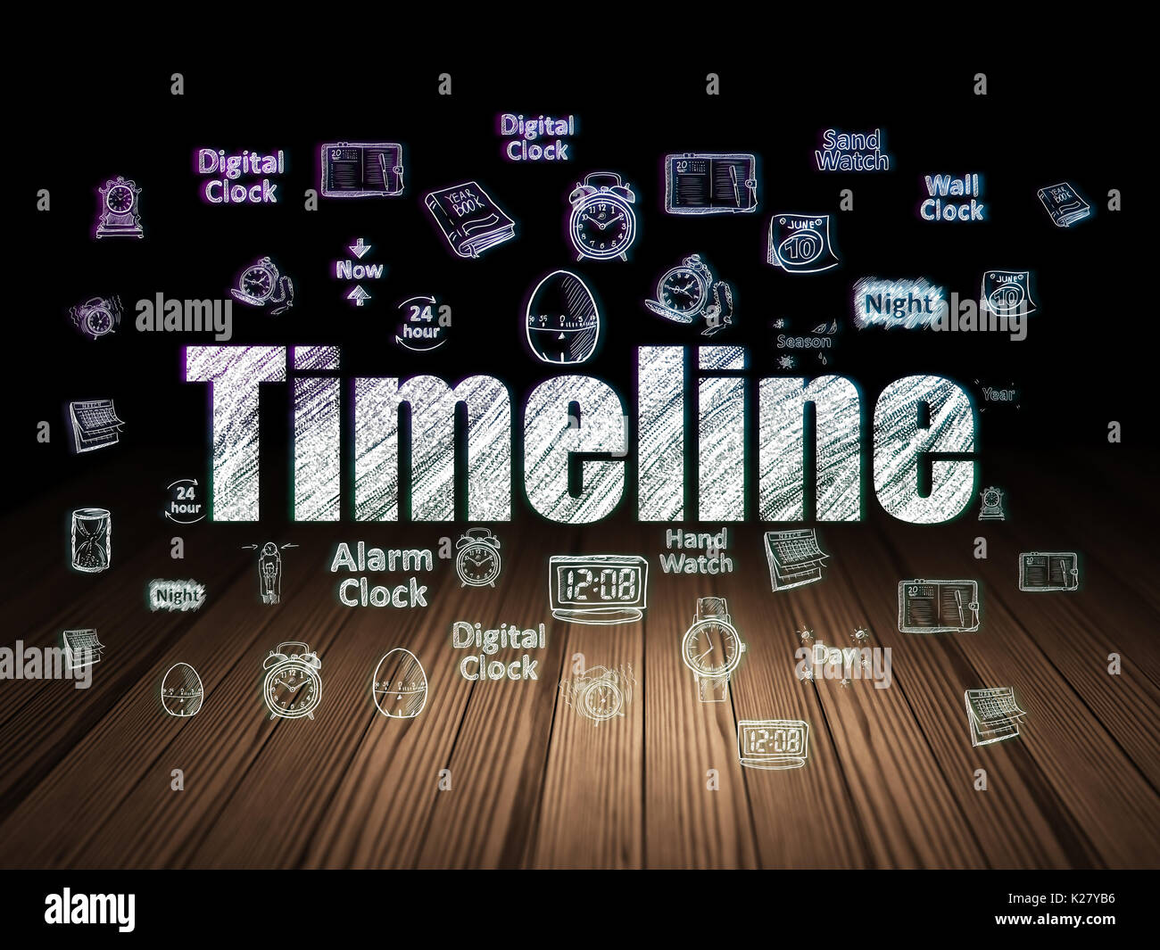 Time concept: Timeline in grunge dark room Stock Photo - Alamy
