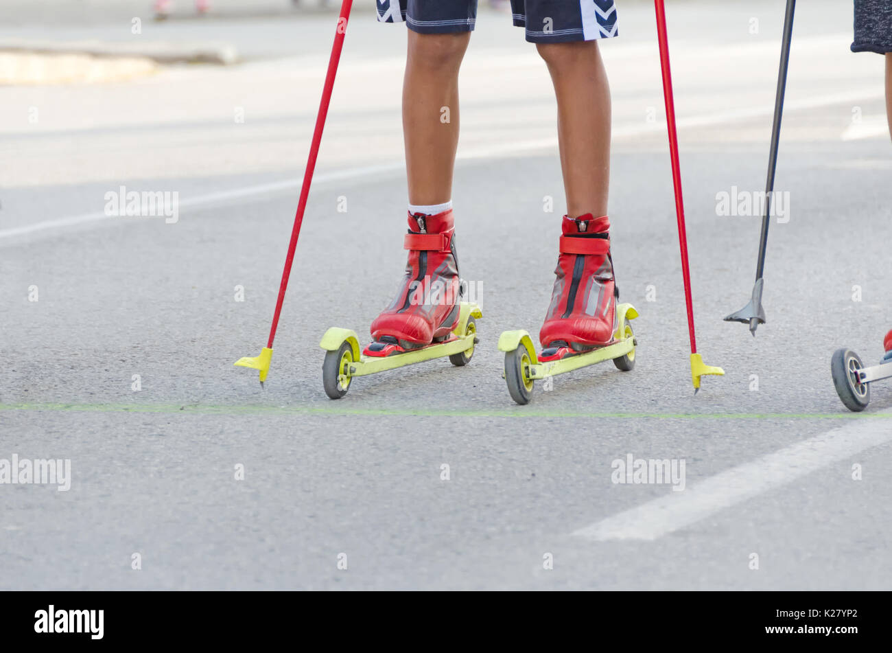 Roller ski competition. Man waiting to start the race Stock Photo - Alamy