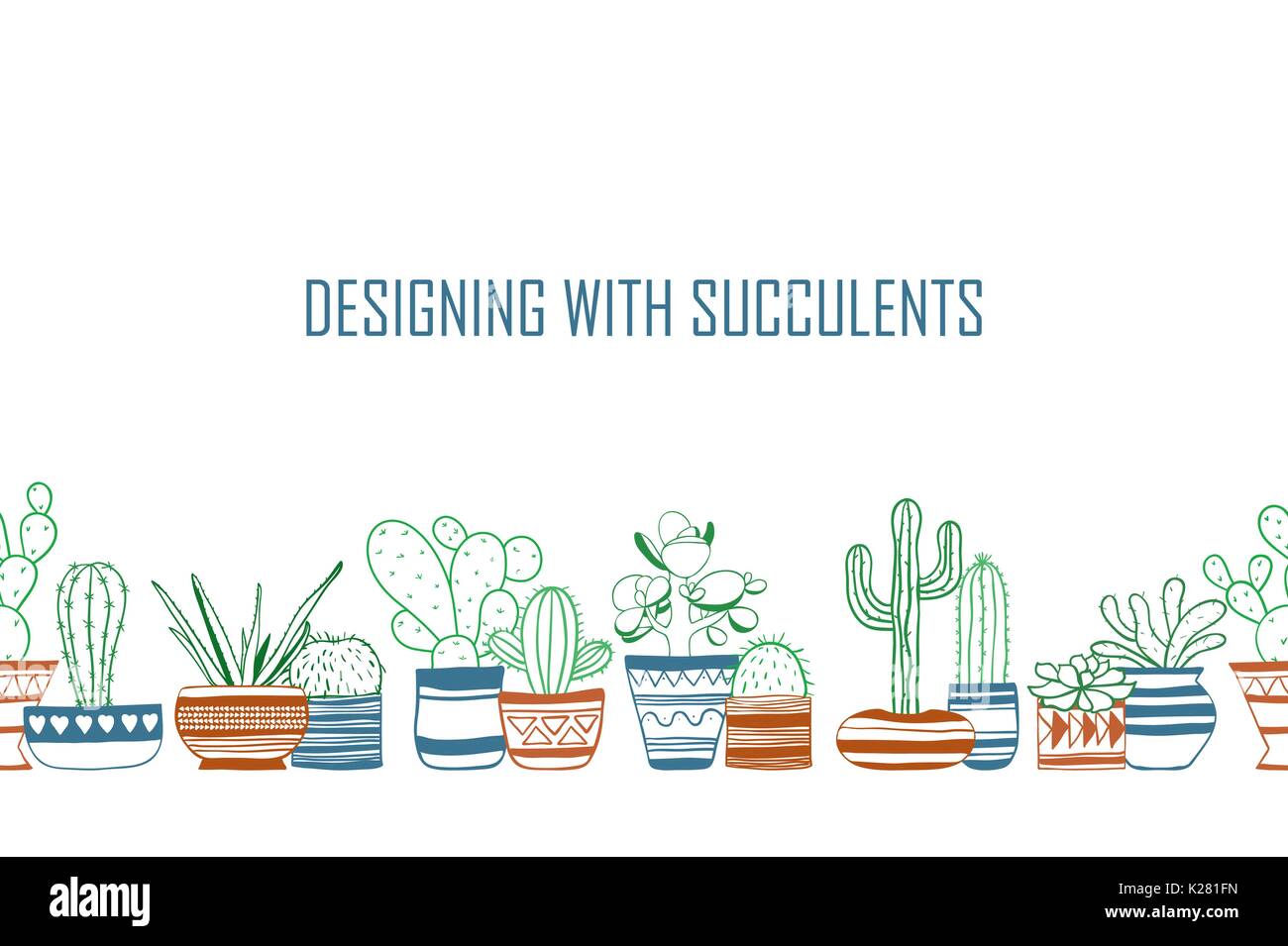 Seamless row of colored contour cacti . Vector Stock Vector Image & Art ...