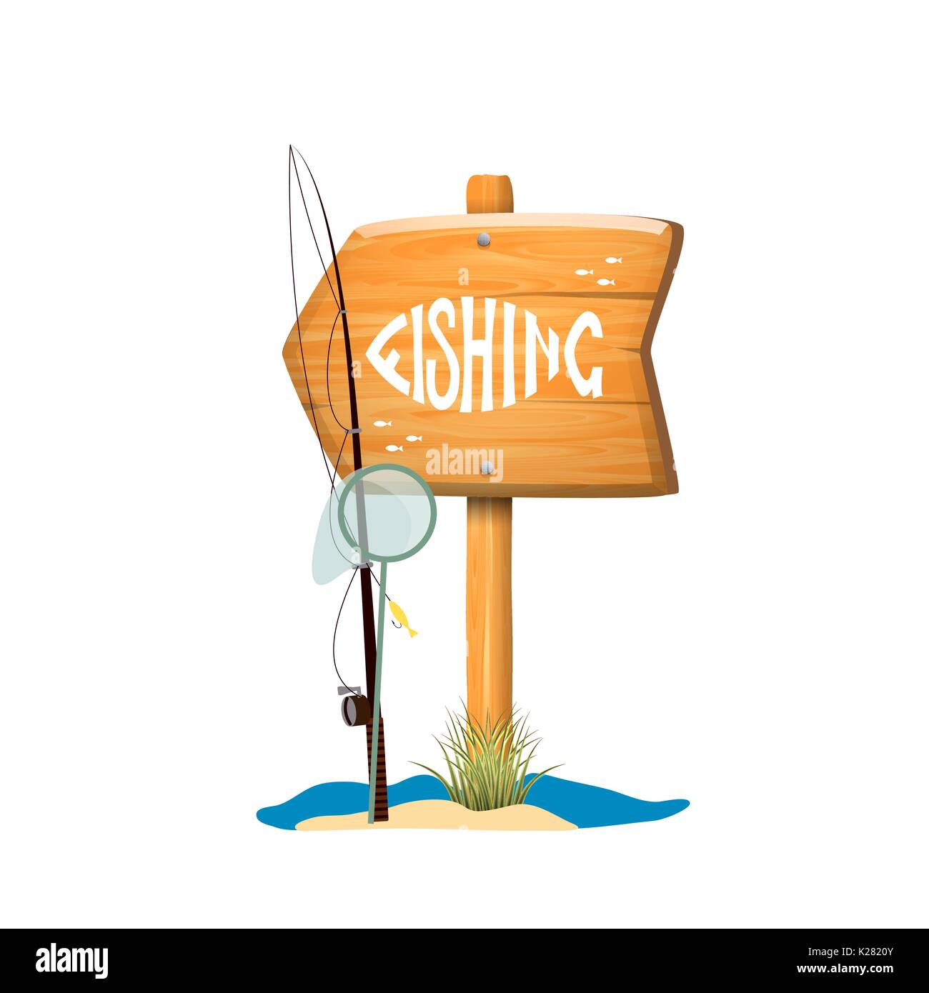 Wooden sign with motivational fishing inscription . Cartoon style ...