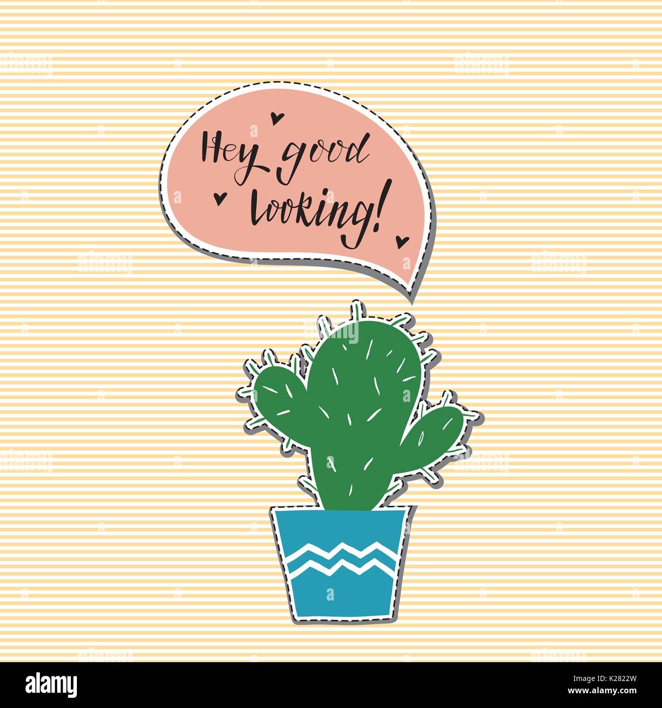 Hand drawn cactus patch with pink speech bubble. Vector illustration ...