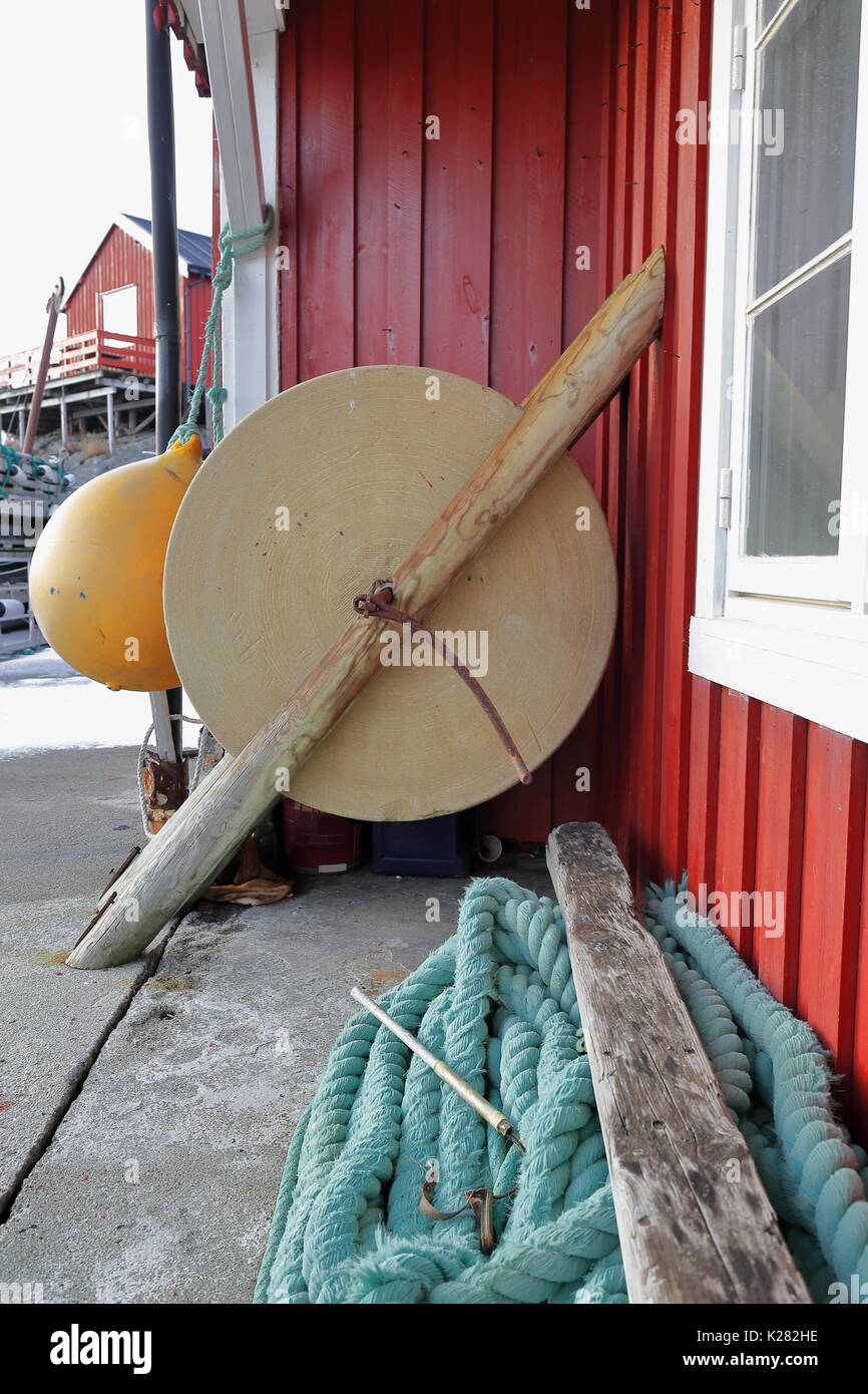 Traditional antique fishing devices on fishing port-rorbu or ...