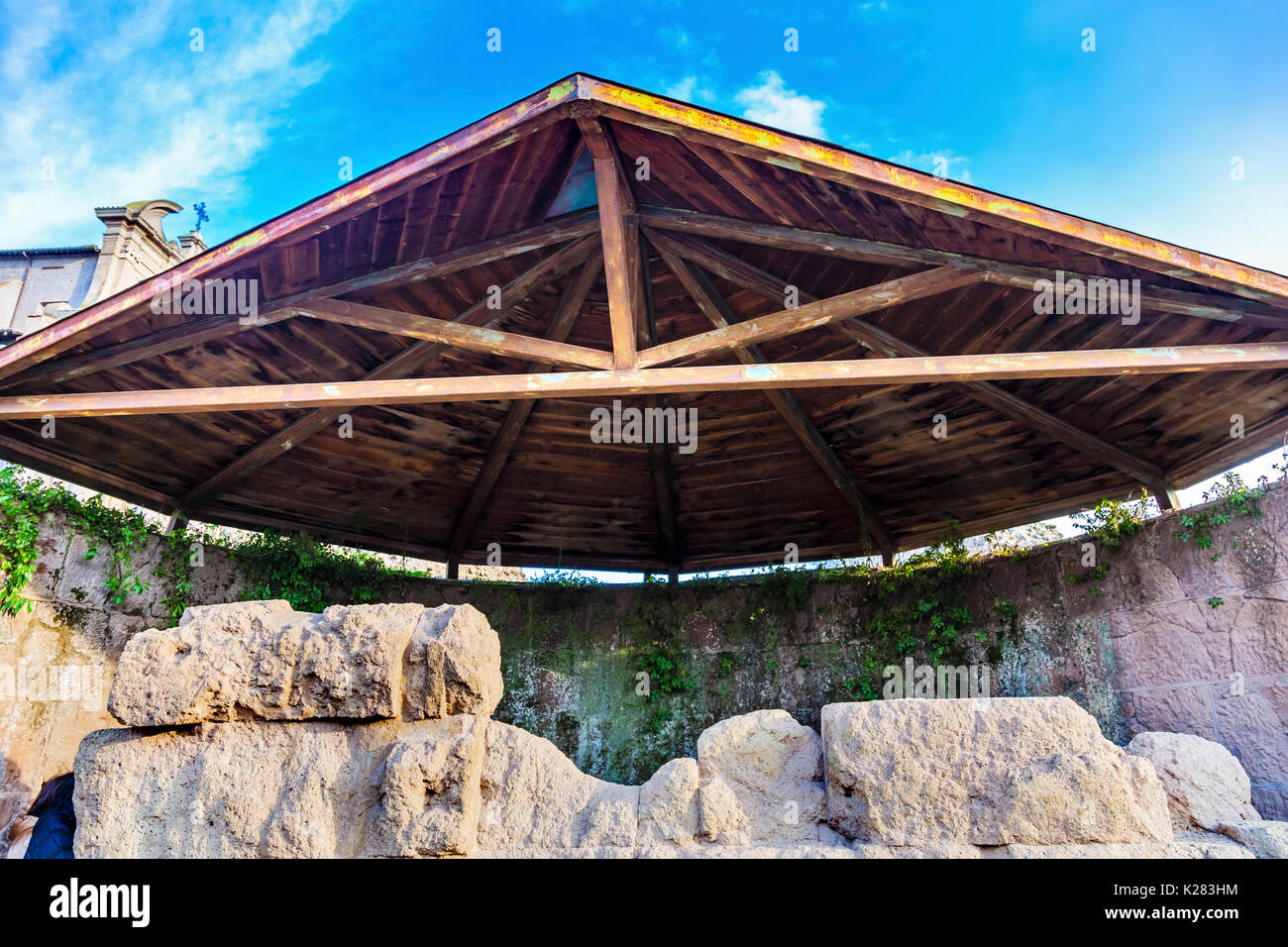 Temple of Julius Caesar Roman Forum Rome Italy. Roof covers ruins where ...