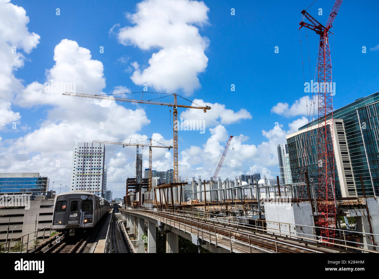 Miami Florida,Downtown,Metrorail,tracks,train,skyline,under new ...