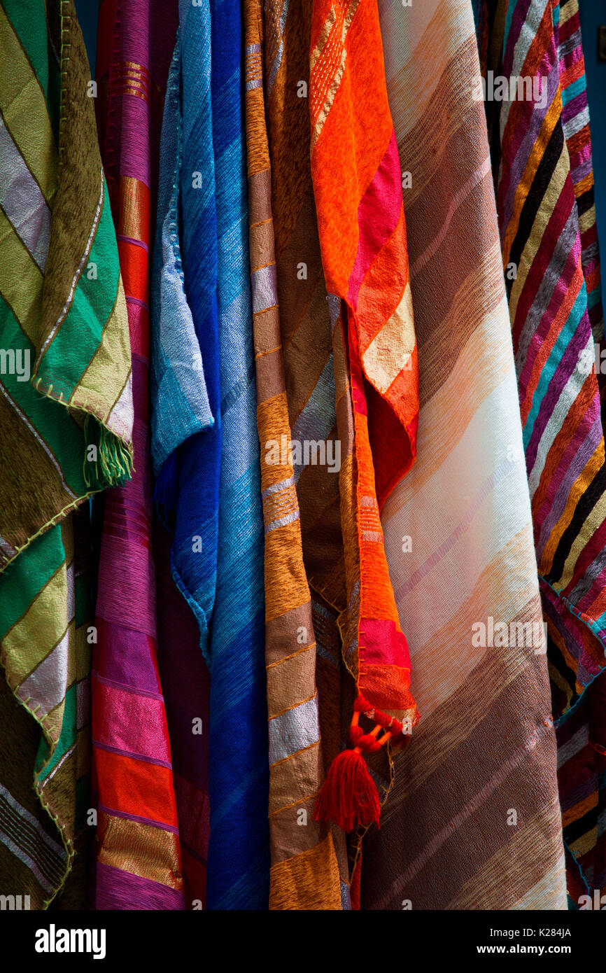 North Africa, Morocco,Chefchaouen district. Typical textiles Stock ...