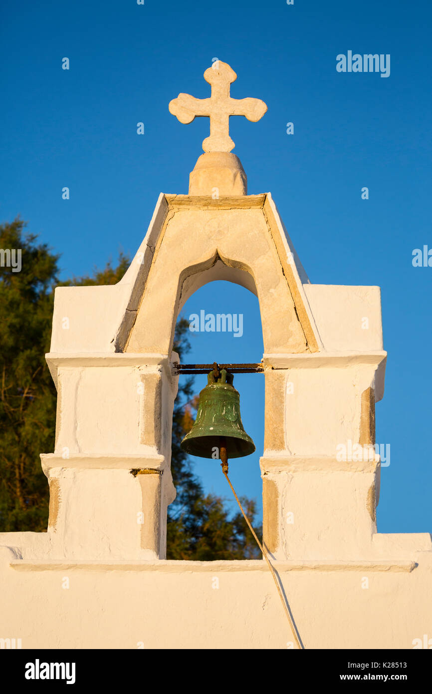 Old Greek Orthodox church bell tower, Mykonos, Cyclades, Greece Stock ...