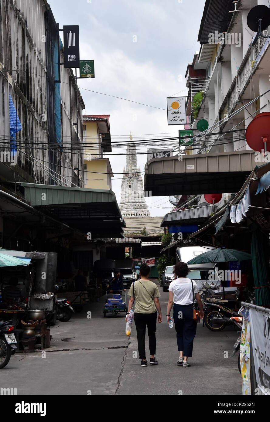 Bangkok, Thailand - Aug 4, 2017. Alley in Bangkok. Wat Arun (Temple of ...