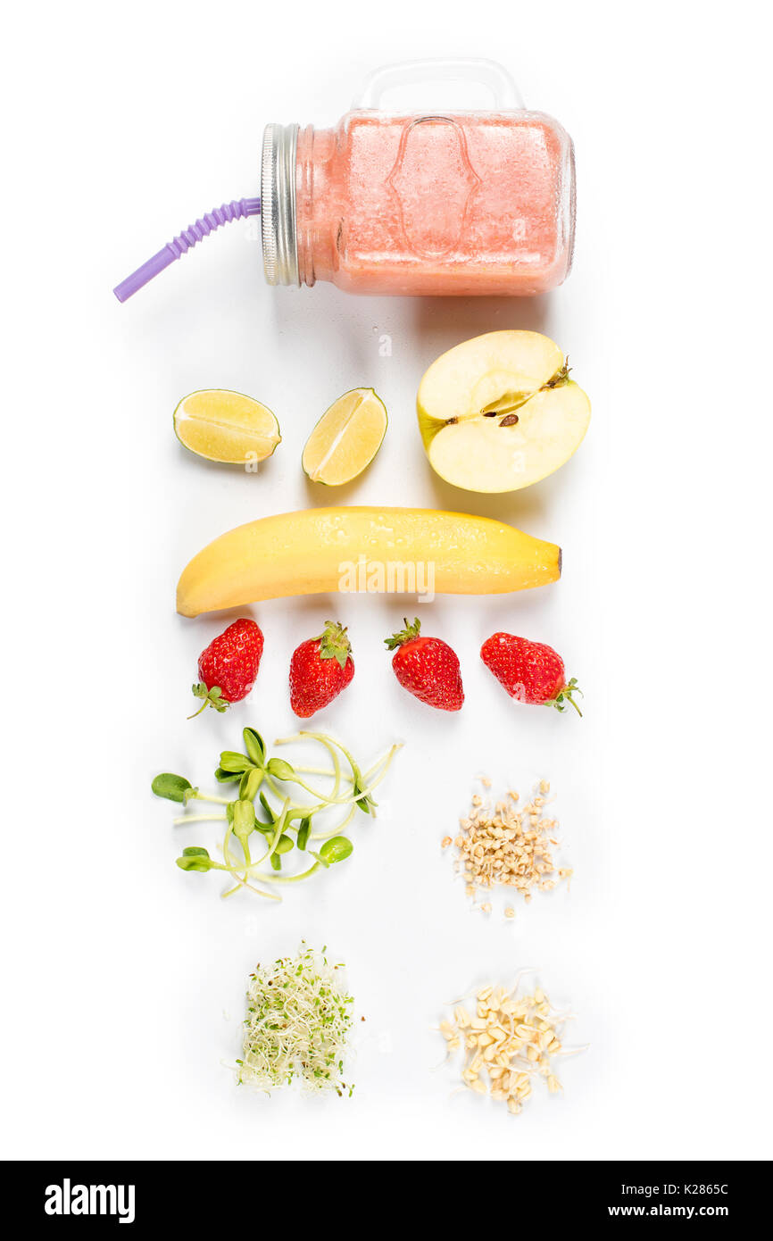 Detox cleanse drink, fruits and berries smoothie ingredients. Natural ...