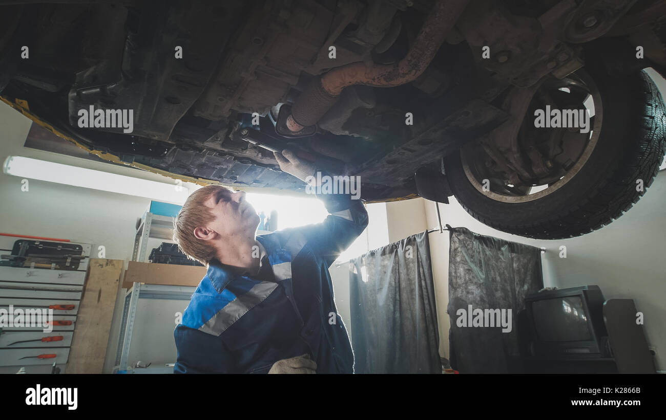 Mechanic checks car wide hi-res stock photography and images - Alamy