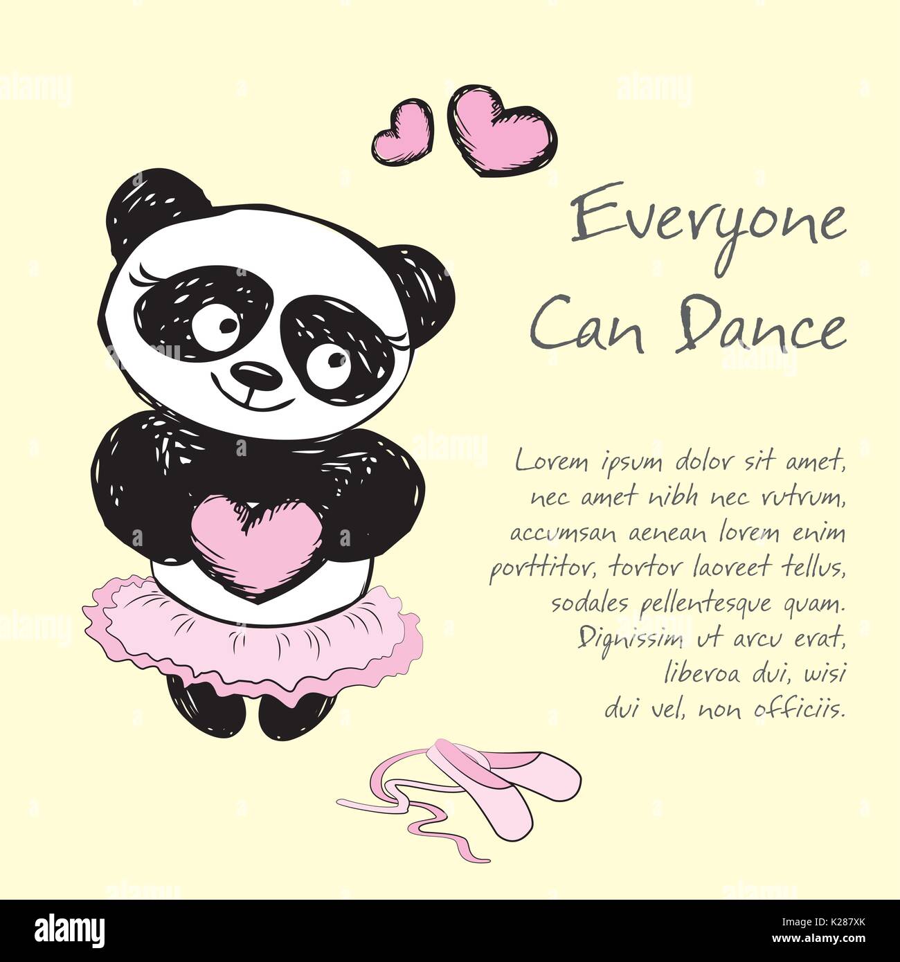 Panda Girl ballet dancer,hand drawn, vector illustration background ...