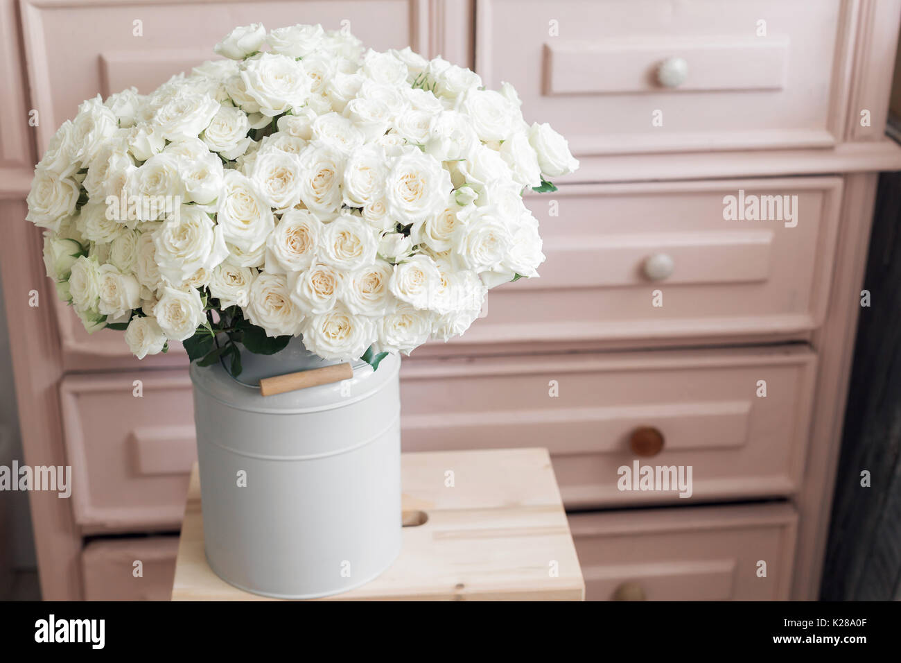 vintage interior decoration pink pastel closet white roses in metal ...