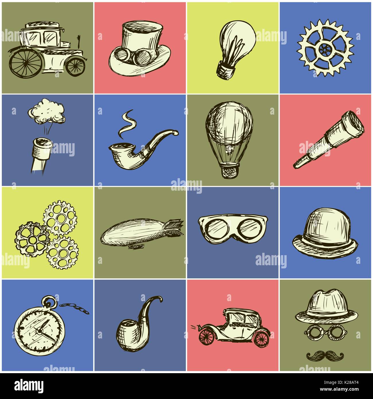 Set Steampunk icon, hand drawn vector illustration Stock Vector Image ...