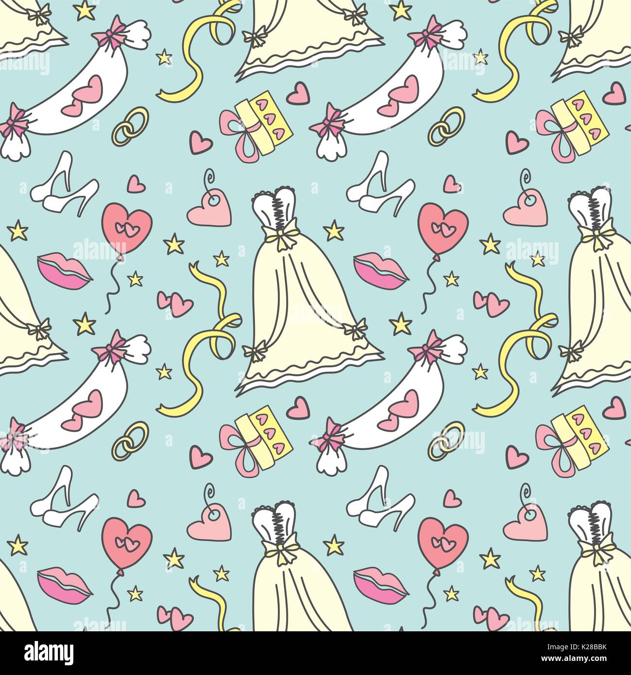 Seamless pattern -Wedding, marriage, bridal. Hand drawn vector ...