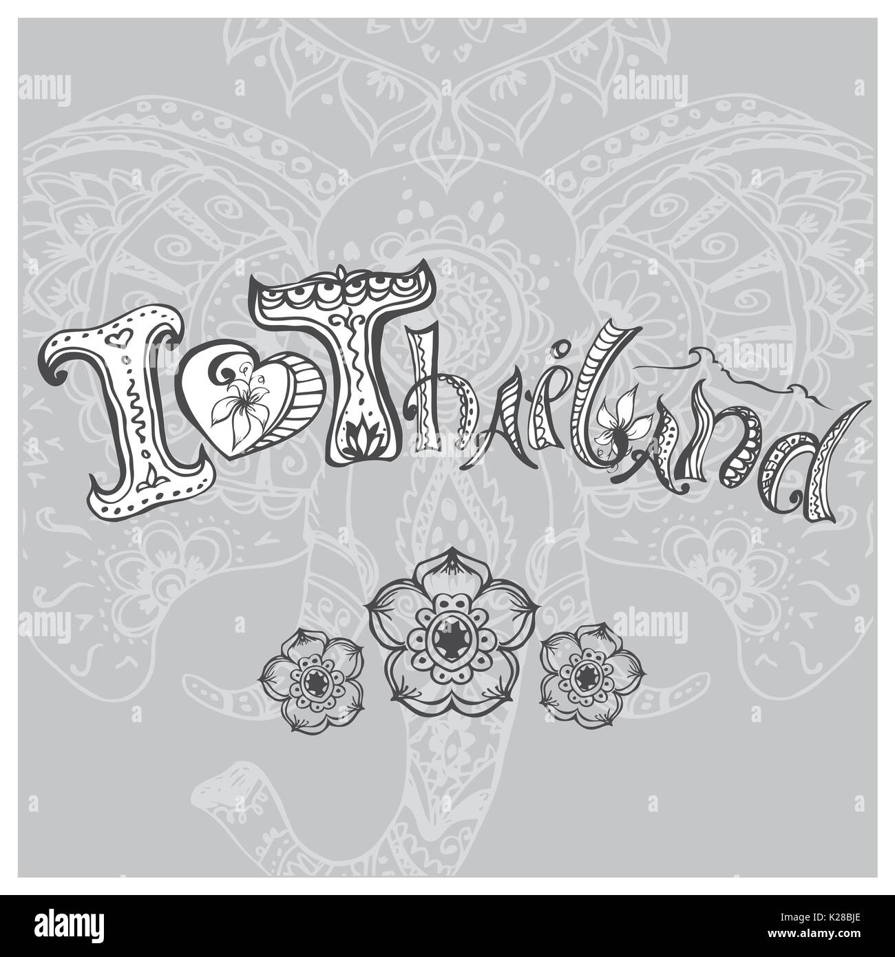 I love Thailand background, hand drawing, vector illustration Stock ...