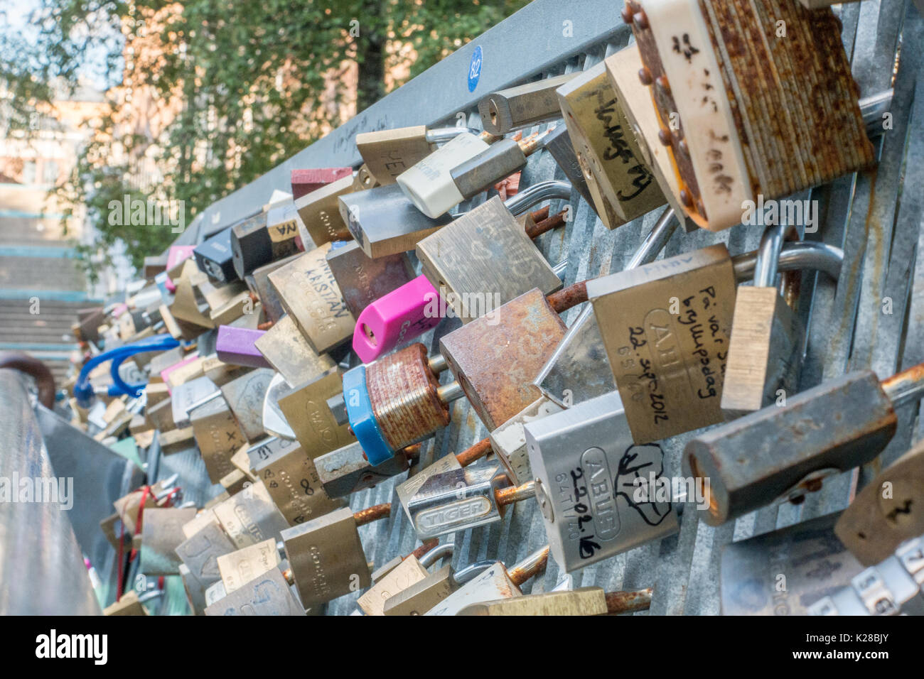 Love locks on a bridge Stock Photo - Alamy