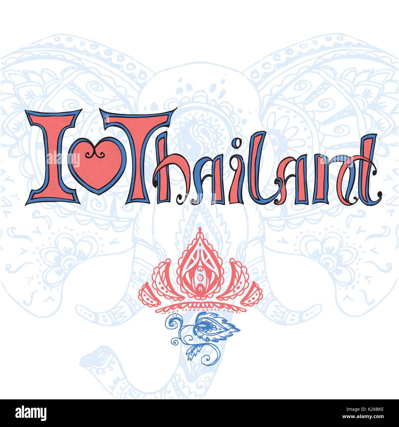 I love Thailand background, hand drawing, vector illustration Stock ...
