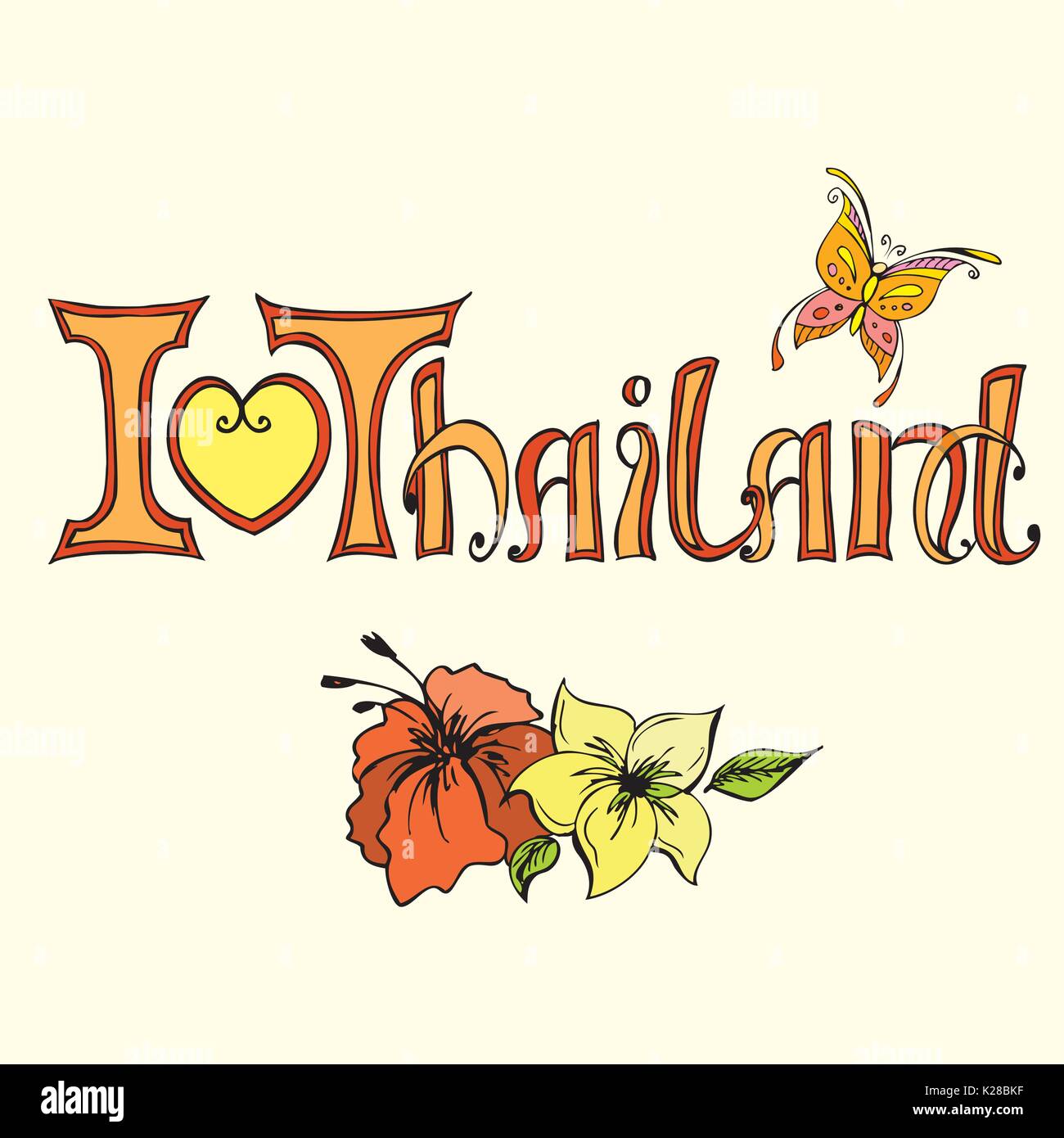I love Thailand background, hand drawing, vector illustration Stock ...