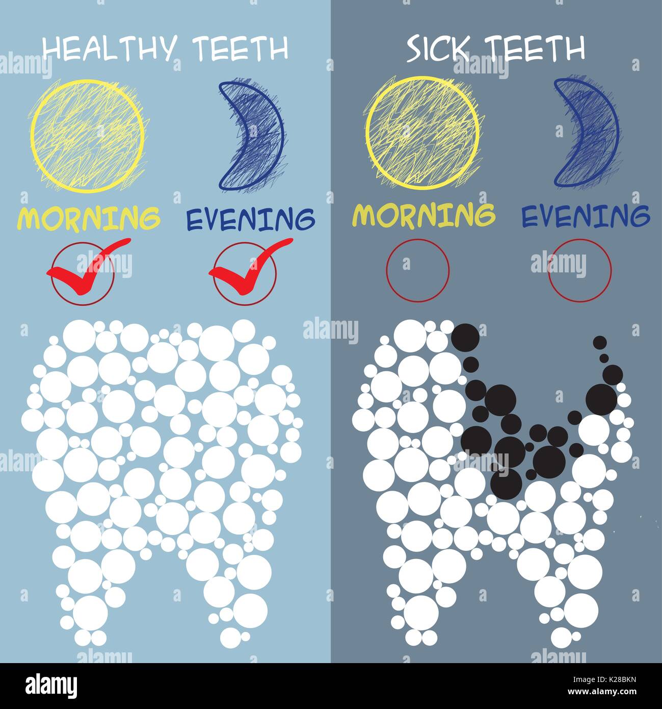 Dental care concept. Healthy and sick teeth. Vector illustration Stock ...