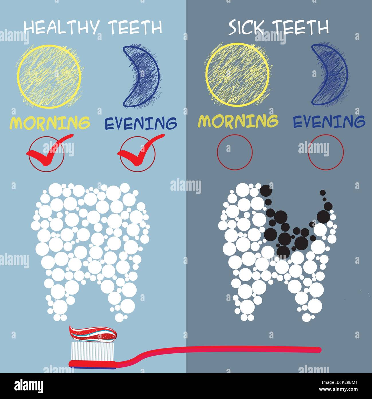 Dental care concept. Healthy and sick teeth. Vector illustration Stock ...