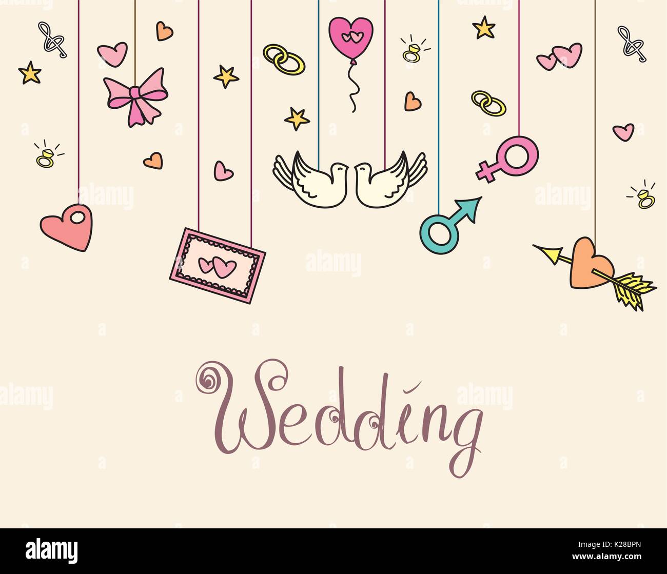 doodle wedding greeting card, hand drawn, vector illustration Stock ...