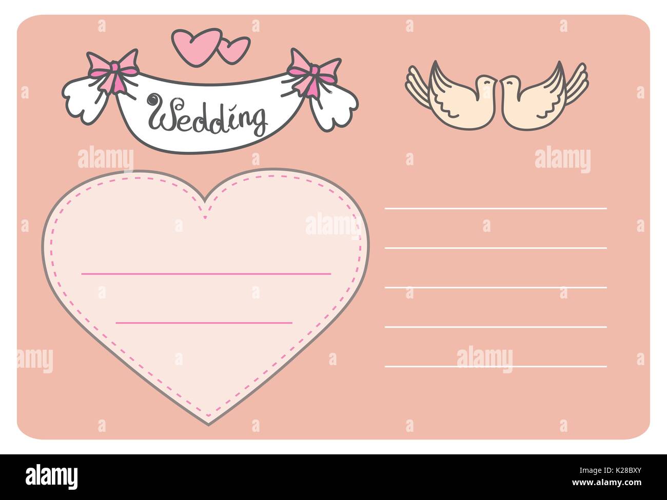 doodle wedding invitation card, hand drawn, vector illustration Stock ...